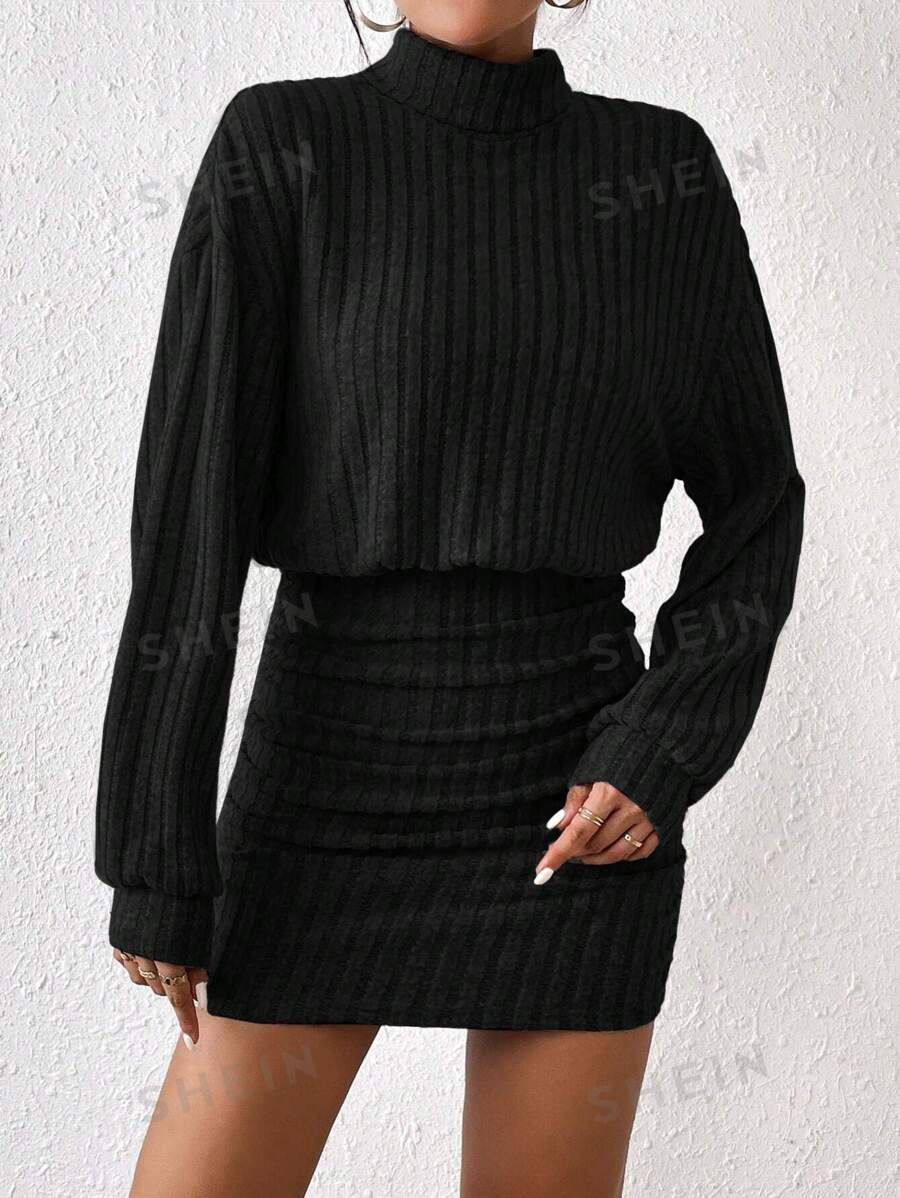 Shein Frenchy Turtleneck Drop Shoulder Ruched Bodycon Dress Shein Uk