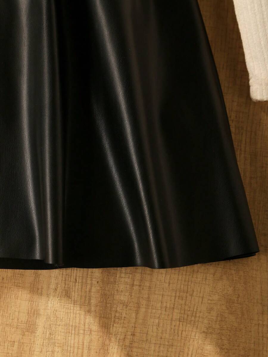 SHEIN Tween Girl Mock Neck Tee & Belted PU Leather Skirt | SHEIN USA