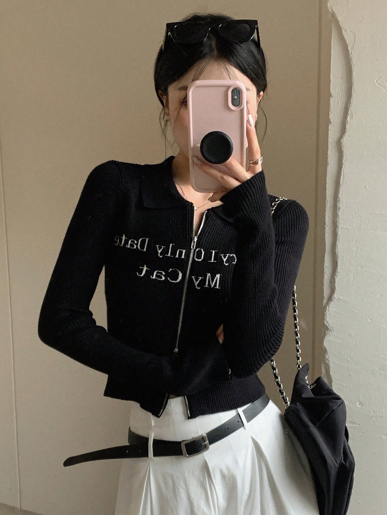 Dazy Star Slogan Pattern Zip Through Cardigan | SHEIN USA