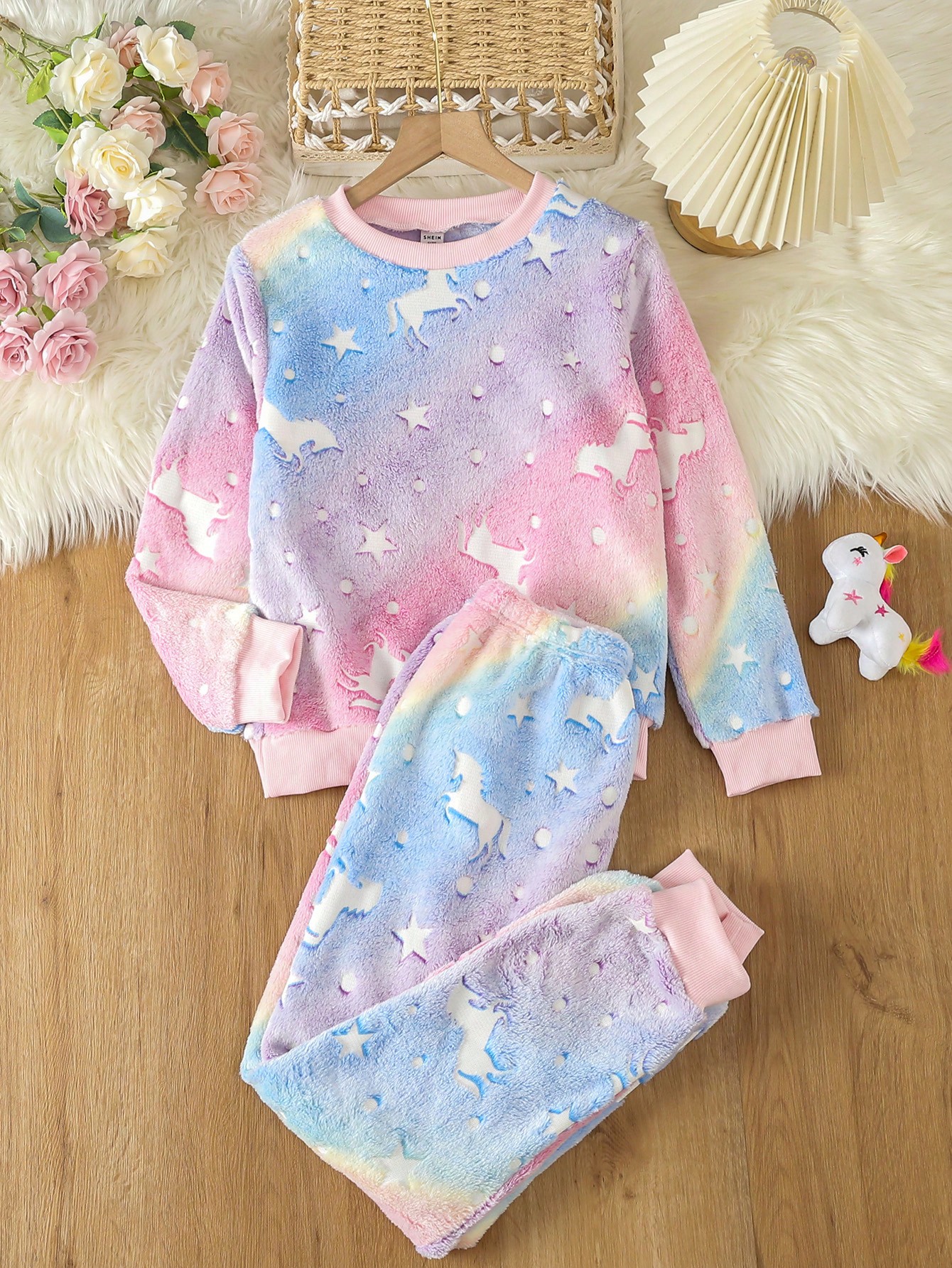 SHEIN Kids Nujoom Tween Girl Unicorn Print Ombre PJ Set | SHEIN EUR