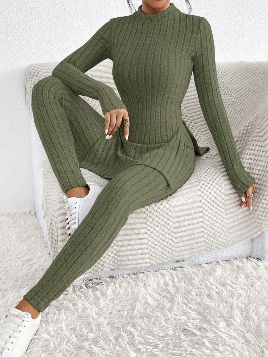 SHEIN Frenchy Leggings & T-Shirt Stehkragen, Schlitz am Saum ...