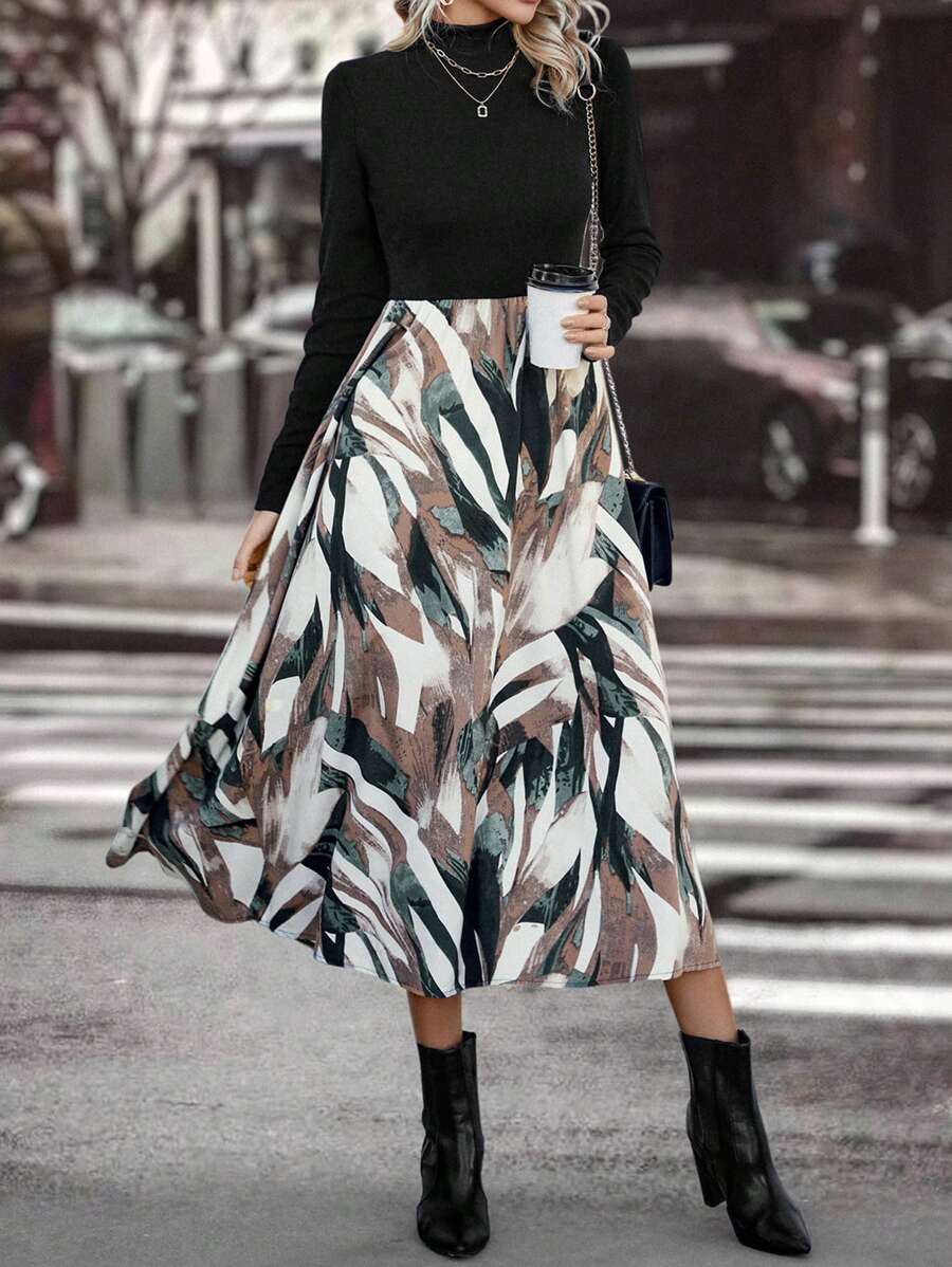 SHEIN Clasi Vestido con estampado de dibujo de cuello alto | Mode de ...