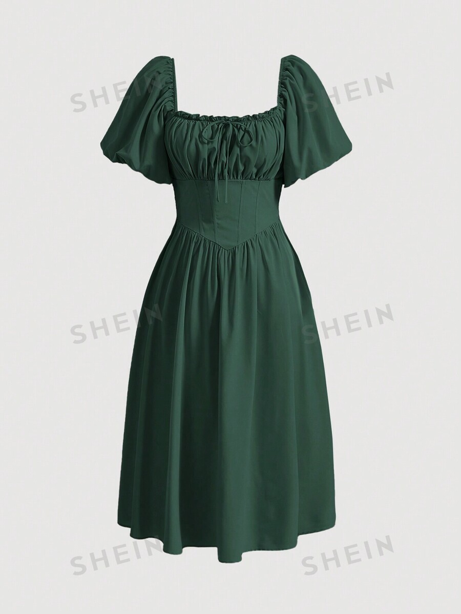 SHEIN MOD Plus Ruched Bust Puff Sleeve Dress | SHEIN USA