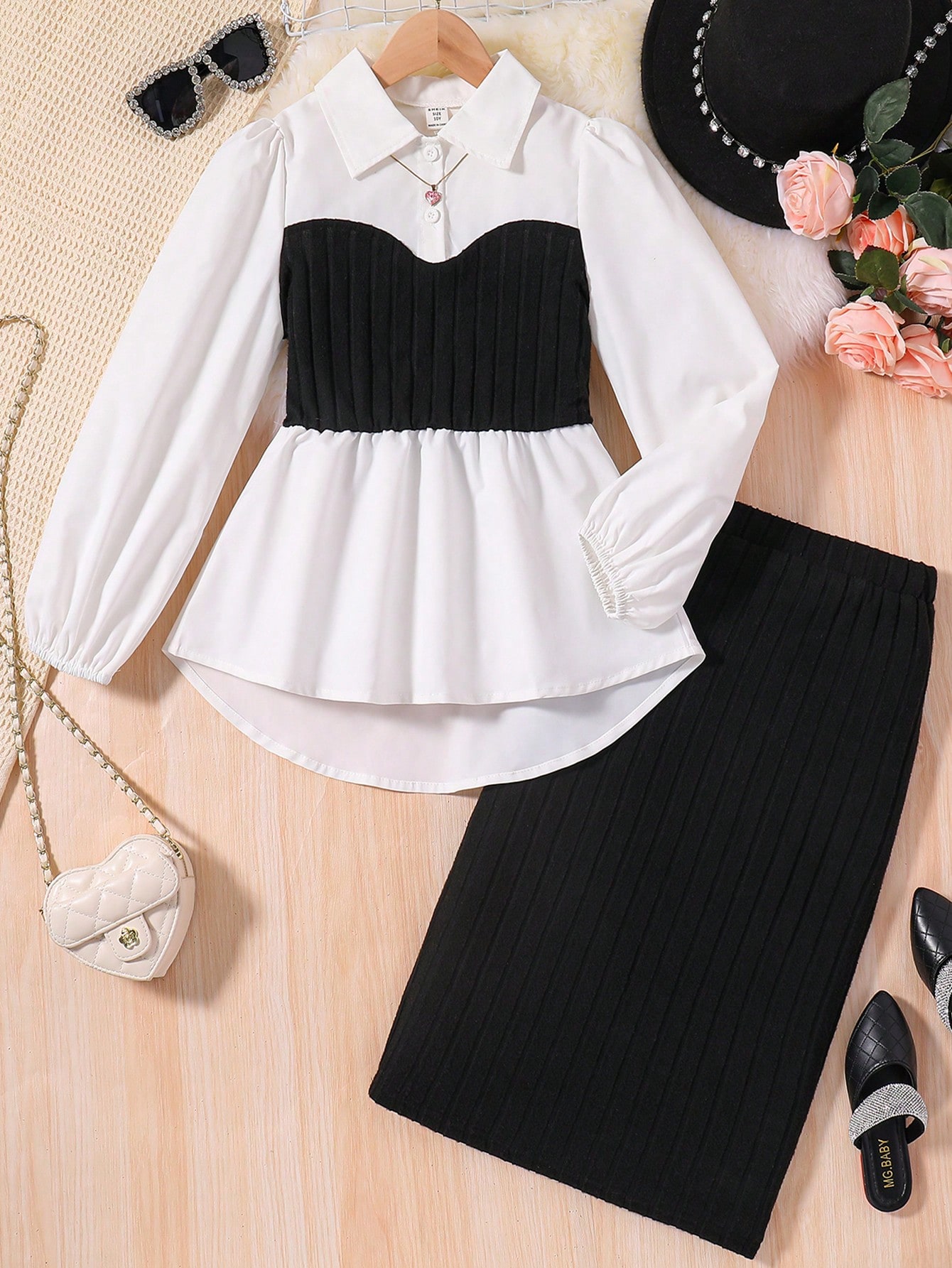 SHEIN Chica preadolescente de dos tonos bajo irregular Camisa 2 en 1 ...