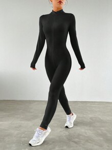 SHEIN EZwear Spring Black Y2k Zip Up Unitard Jumpsuit | SHEIN UK