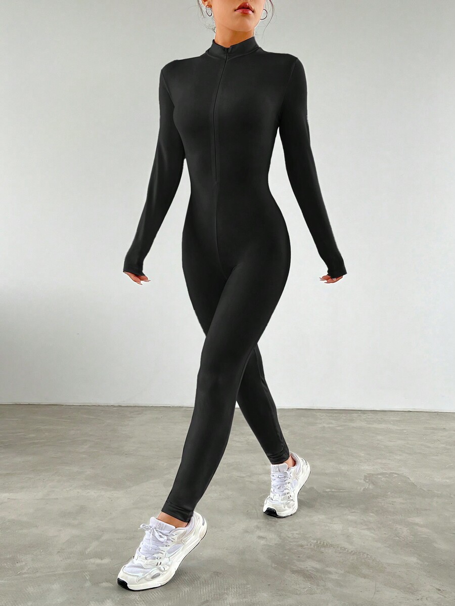 Shein Ezwear Spring Black Y2k Zip Up Unitard Jumpsuit Shein Uk