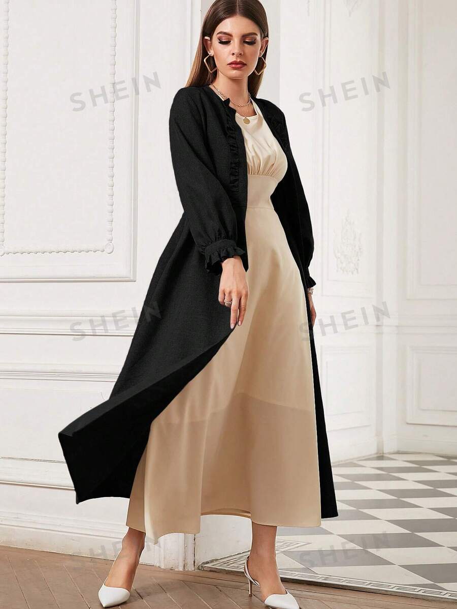 SHEIN Najma Abaya Arabe De Couleur Unie Avec Un Design De Ourlet À ...