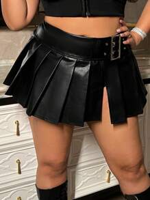 SHEIN ICON Plus Size Wide Waistband High Slit Wide Pleated Skirt With ...