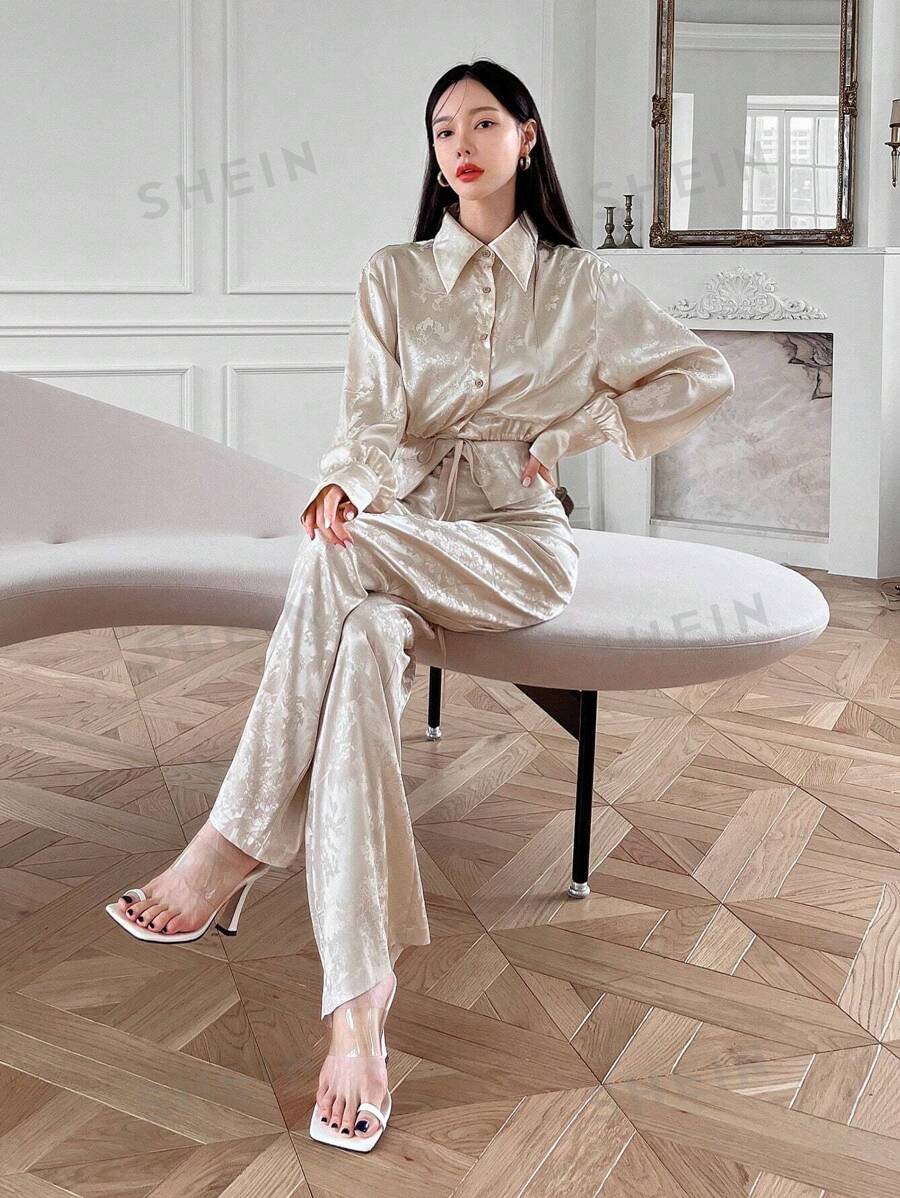 SHEIN EastFlair New Chinese Style Party Wear Dark Jacquard Satin Women ...