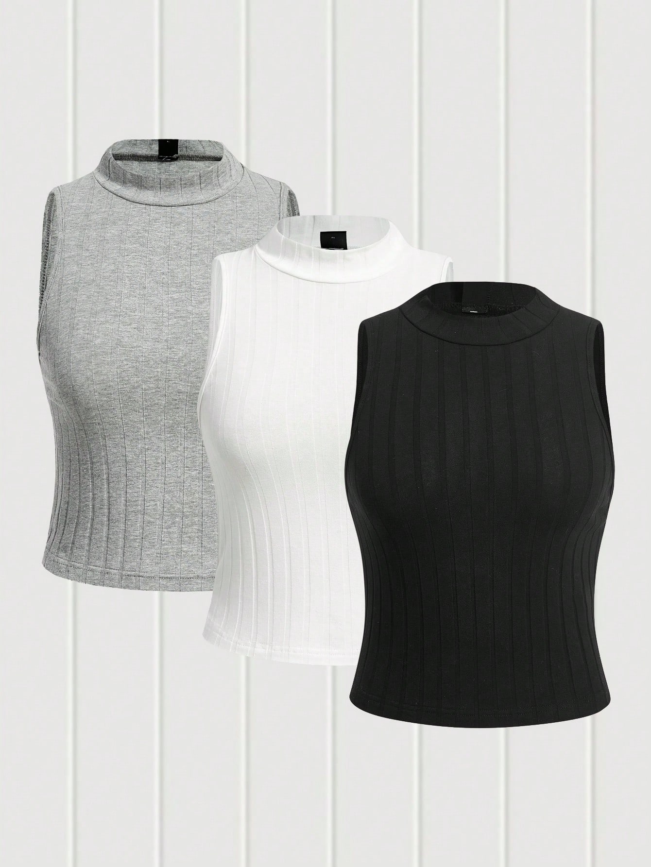 Shein Ezwear 3pcs Mock Neck Ribbed Knit Tank Top For Sale Australia