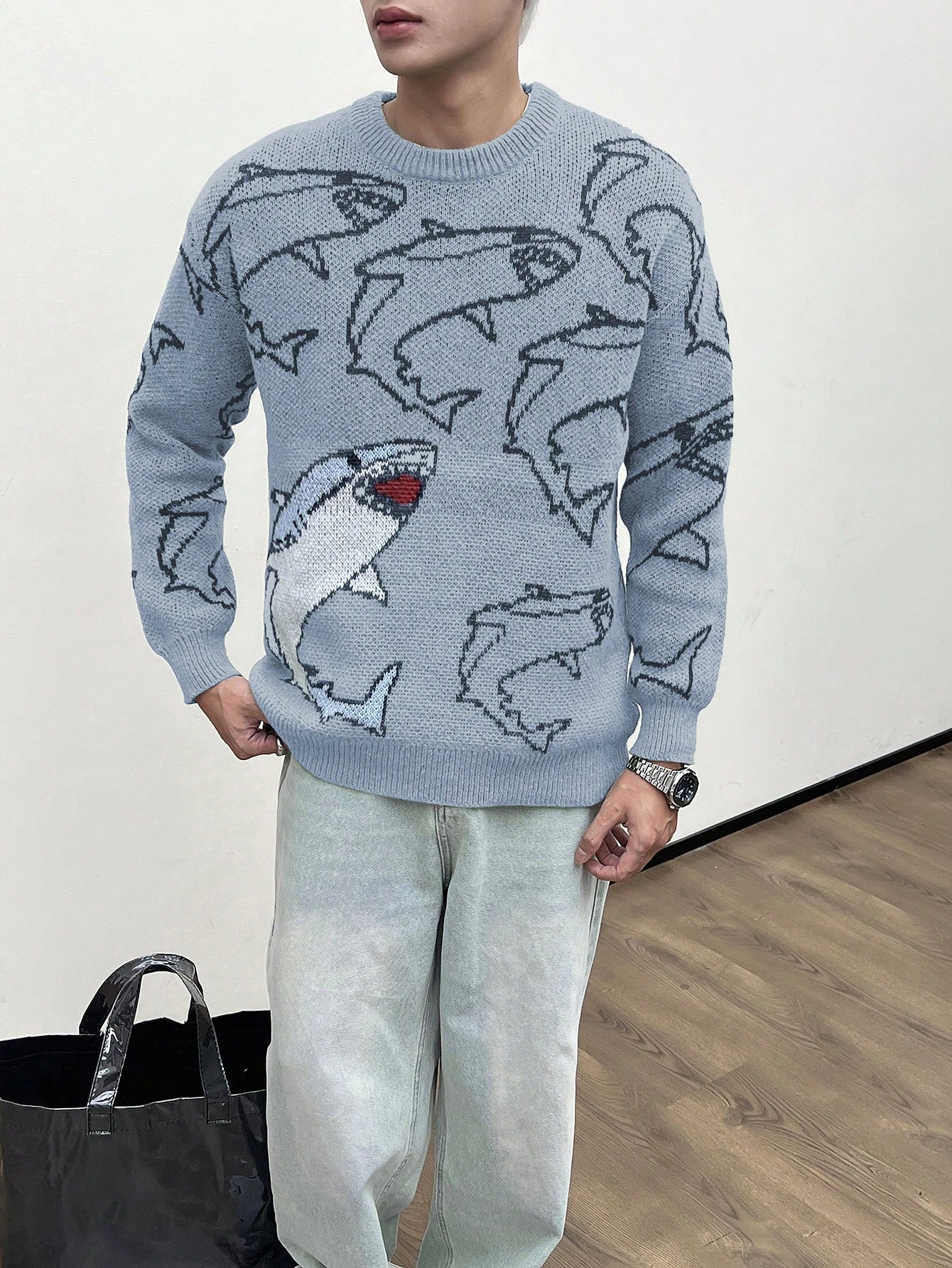 Manfinity Hypemode Men 1pc Shark Pattern Drop Shoulder Sweater | SHEIN USA