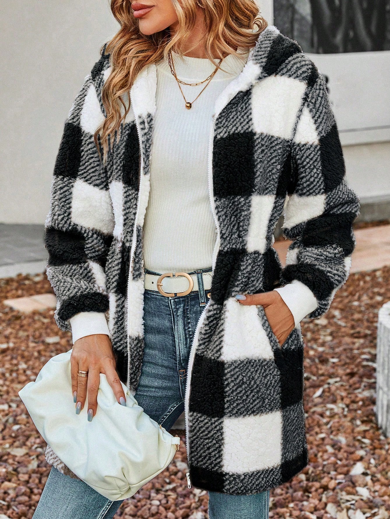 SHEIN Essnce Women's Plaid Hooded Jacket | SHEIN USA