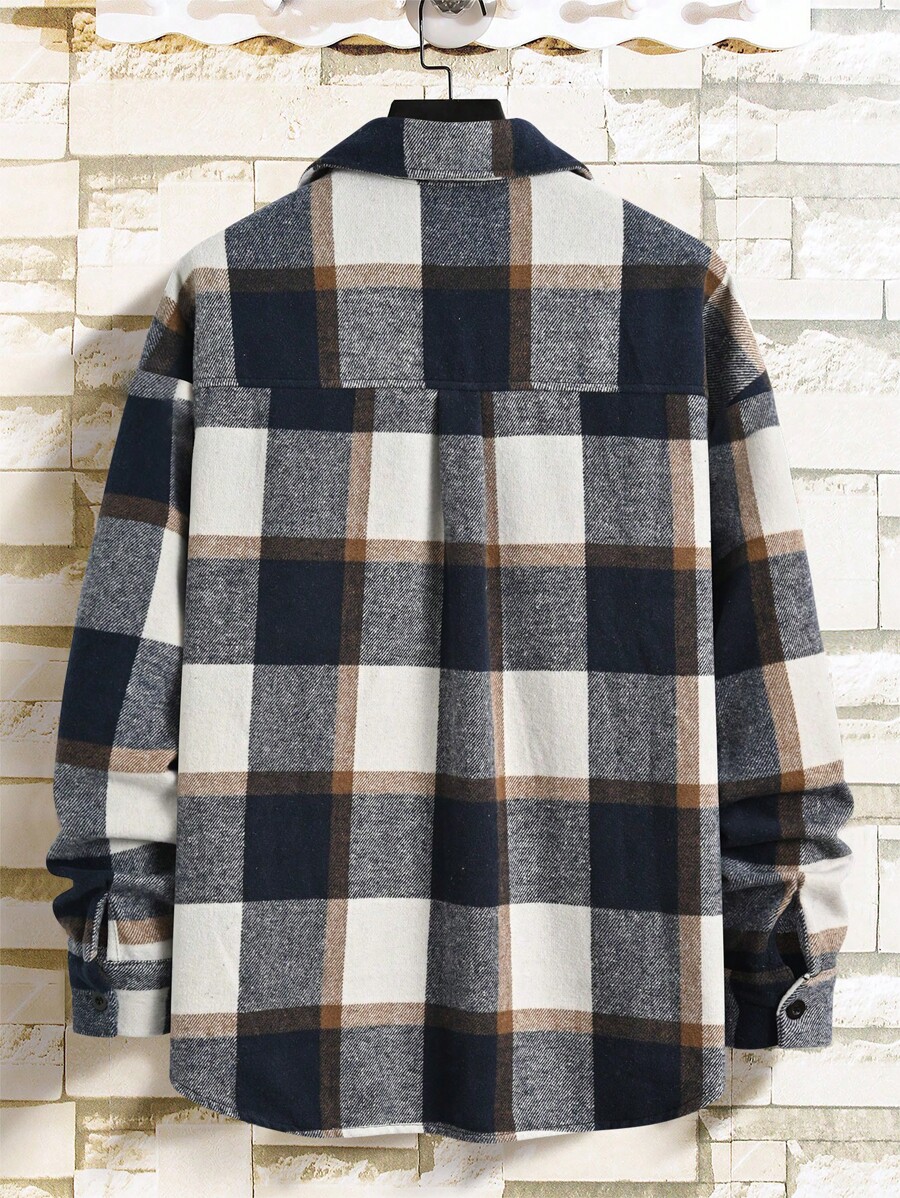 Manfinity Homme Loose Fit Men's Plaid Print Drop Shoulder Coat Without T-Shirt | SHEIN USA