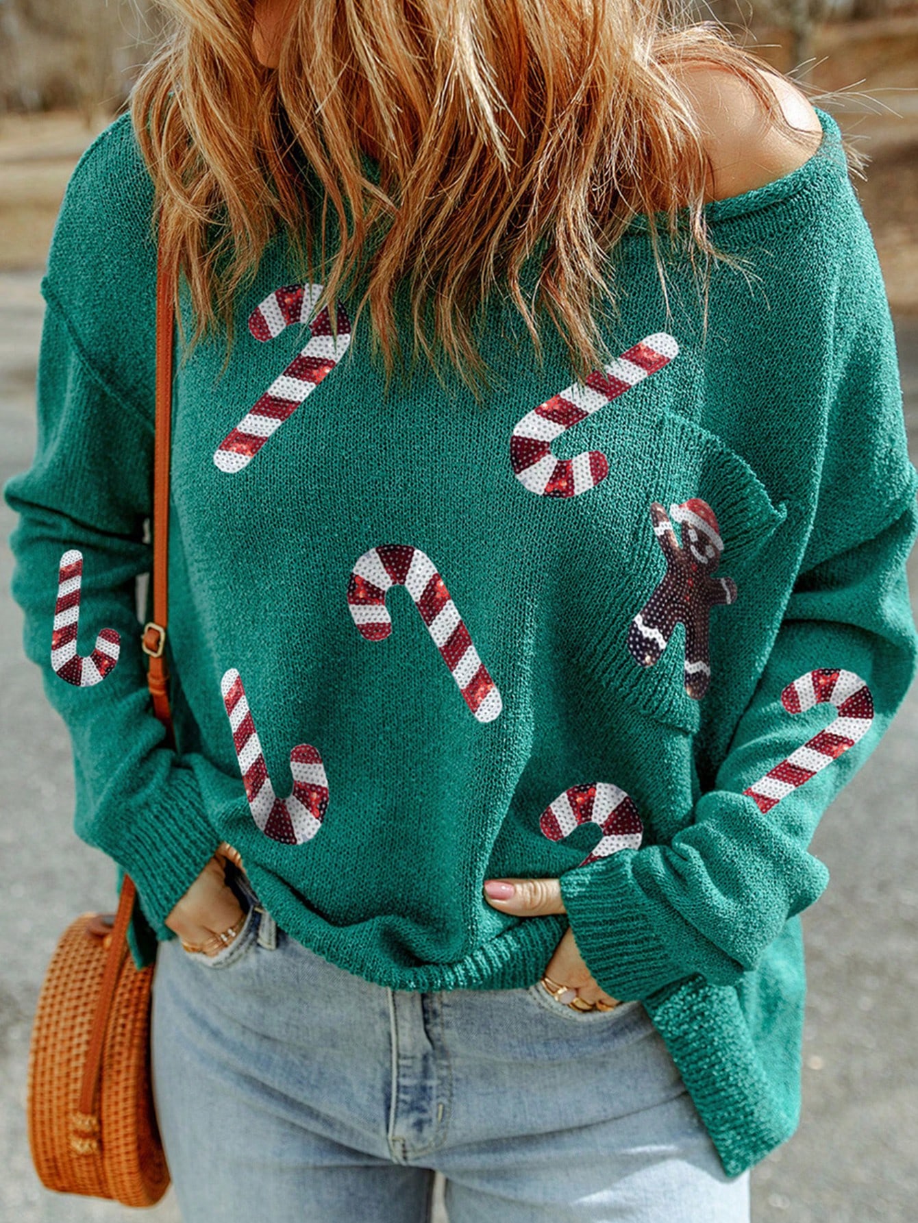 Christmas Pattern Drop Shoulder Sweater Shein Usa