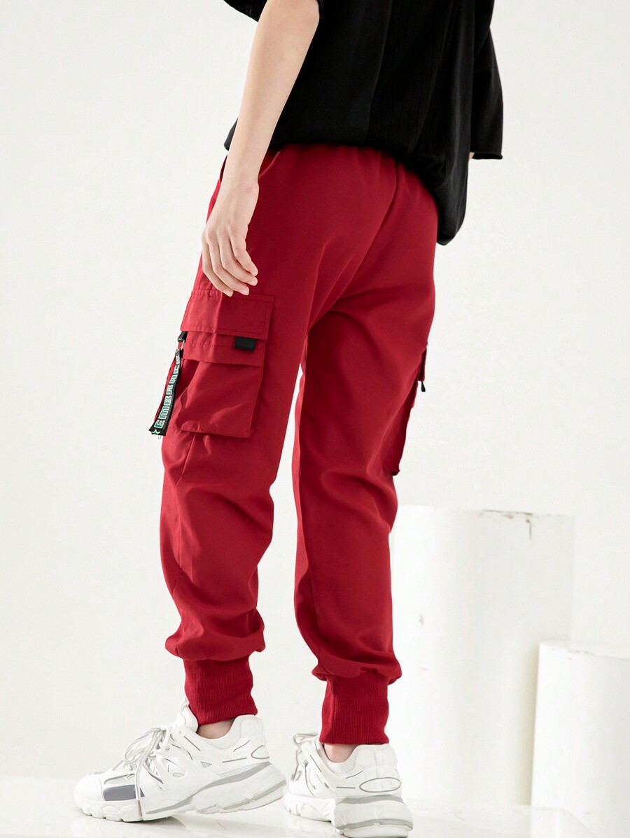 SHEIN Streecool Kids Tween Boys' Cargo Style Pants With Woven Tape And ...