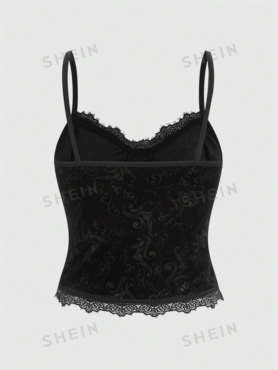 ROMWE Goth Lace Patchwork Cami Top | SHEIN UK