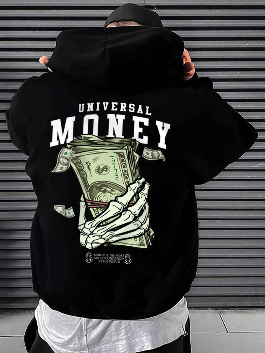 Manfinity LEGND Men Slogan Graphic Drop Shoulder Drawstring Hoodie Going Out Street Wear Black ...
