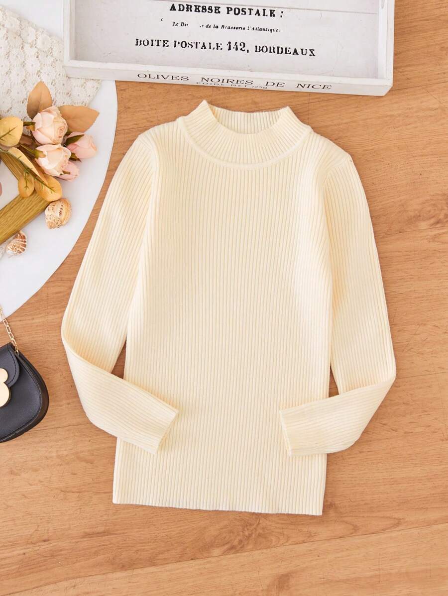 SHEIN Tween Girl Mock Neck Ribbed Knit Sweater | SHEIN USA