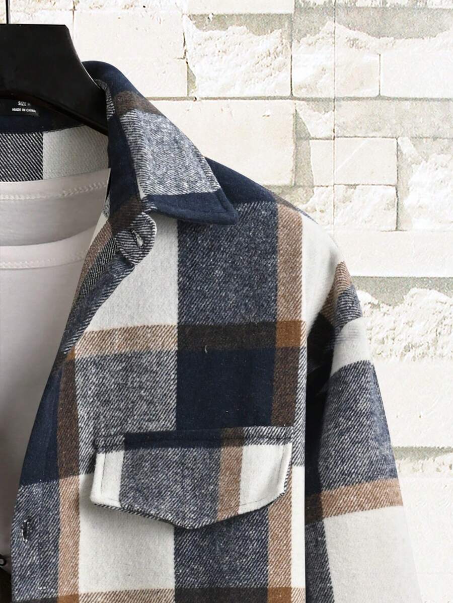 Manfinity Homme Loose Fit Men's Plaid Print Drop Shoulder Coat Without T-Shirt | SHEIN USA