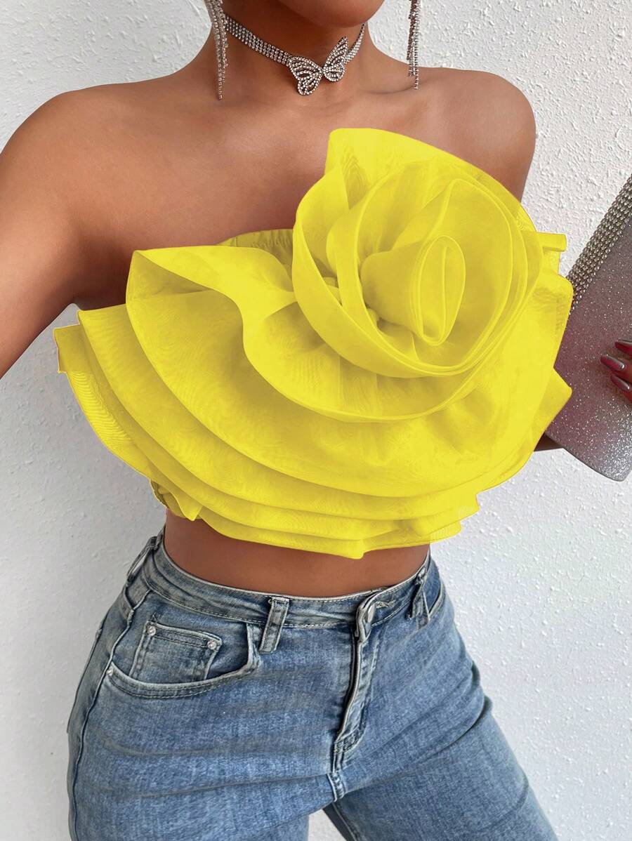 SHEIN Raffinéa Women's Exaggerated Ruffle Cropped Top | SHEIN USA