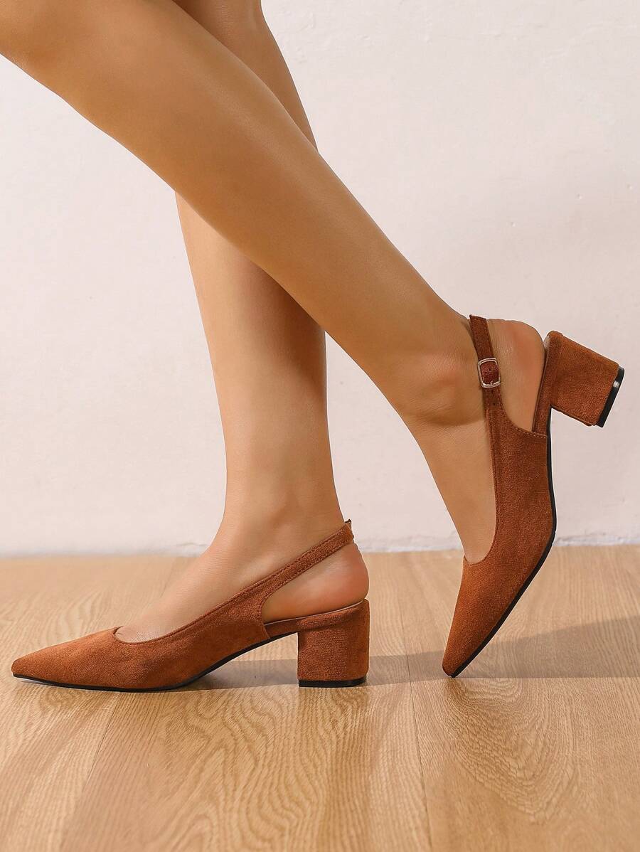 Women's Elegant Coffee Color Ankle Strap Chunky High-heel Shoe, Faux ...