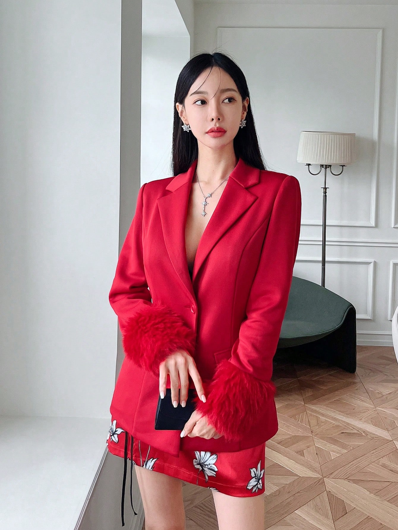 SHEINNeu Party New Year Elegant Lady Blazer With Fluffy Cuff Decor ...