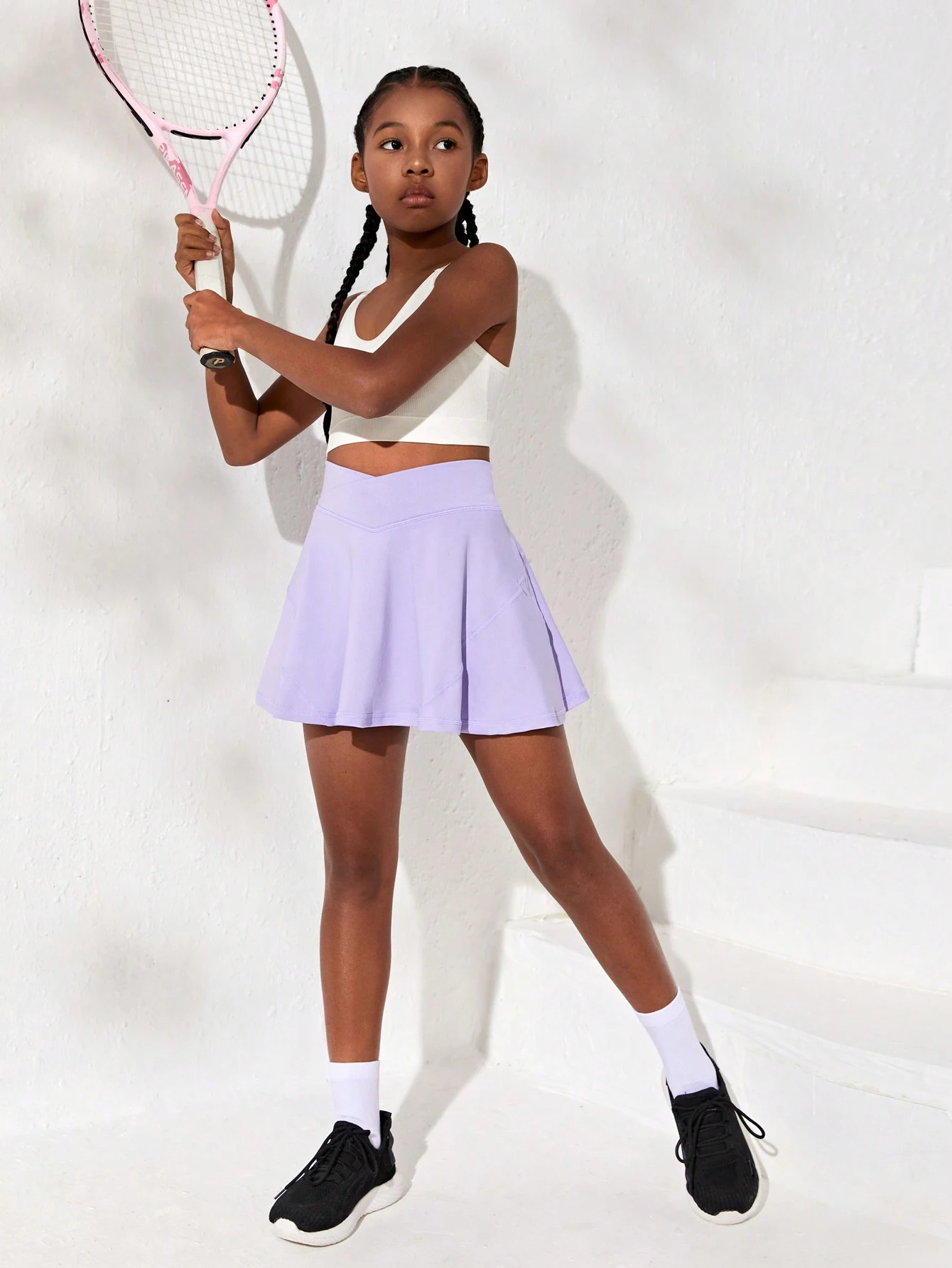 SHEIN Tween Girl Knit Solid Color Pocketed Sports Skirt With Safety ...