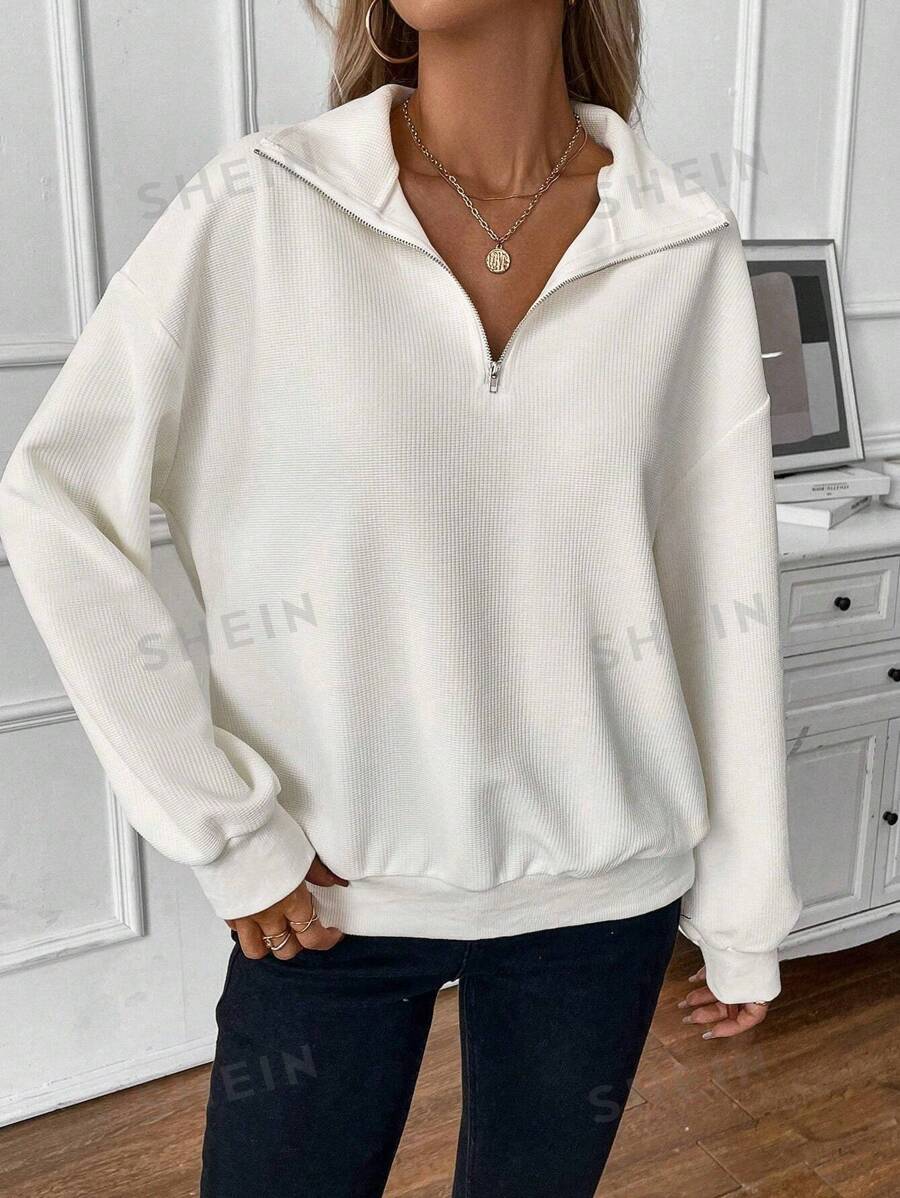 SHEIN LUNE Casual Clássico Moletom Branco com Capuz de Senhora em ...
