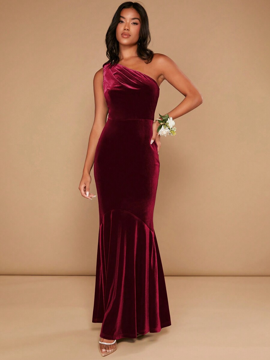 SHEIN Belle Robe de soirée sirène à épaule unique et ourlet en velours ...