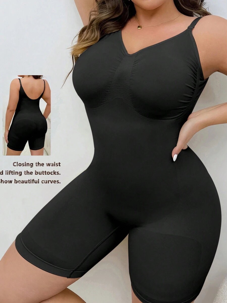 Plus Size Solid Shapewear Ultra Light High Stretch Unitard Romper ...