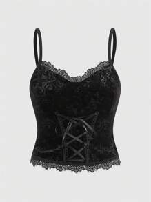 ROMWE Goth Lace Patchwork Cami Top | SHEIN UK