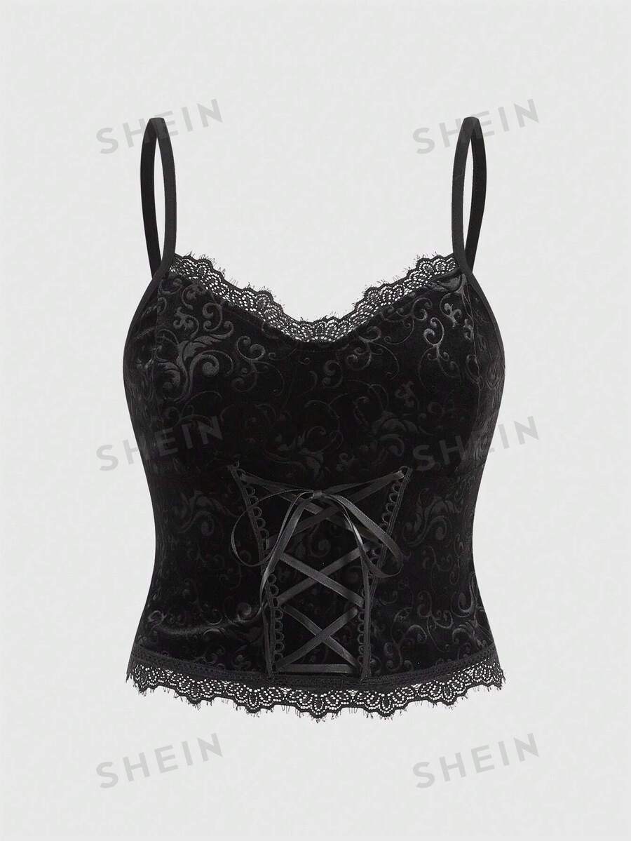 ROMWE Goth Lace Patchwork Cami Top | SHEIN UK