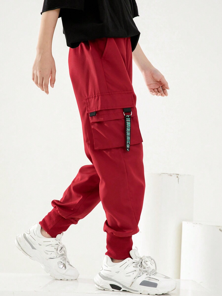 SHEIN Streecool Kids Tween Boys' Cargo Style Pants With Woven Tape And ...