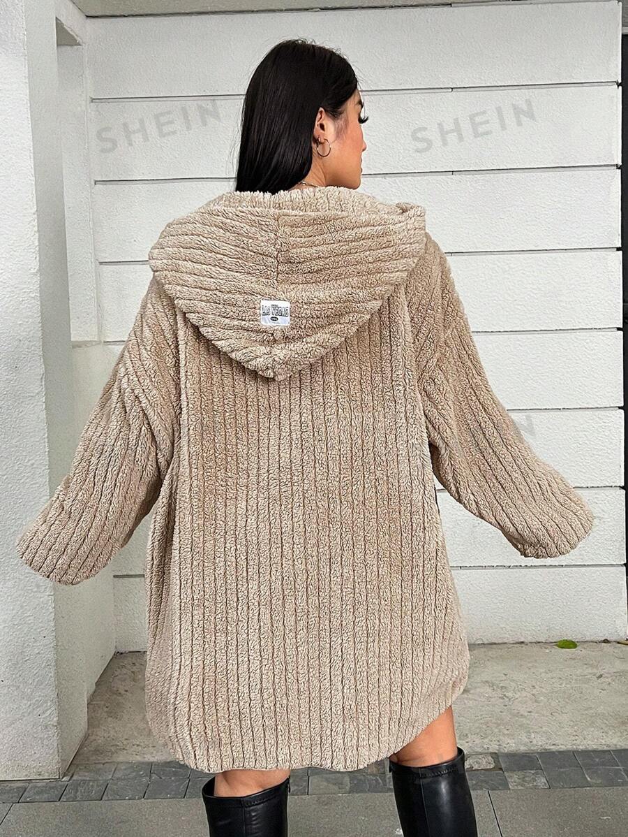 SHEIN EZwear Plus Letter Patched Drop Shoulder Hooded Coat for Sale Australia| New Collection ...