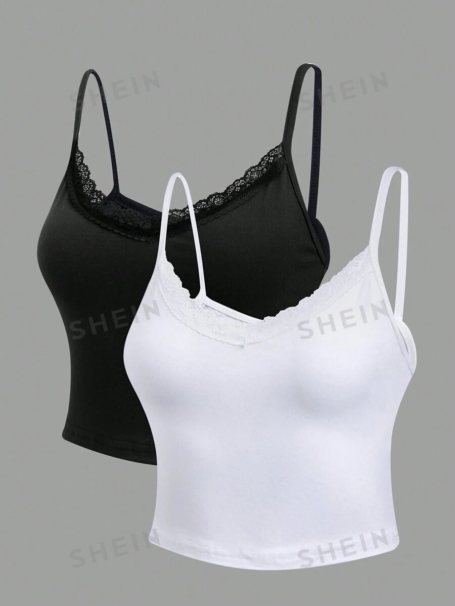 SHEIN Qutie 2pcs Lace Trim Cami Top | SHEIN UK