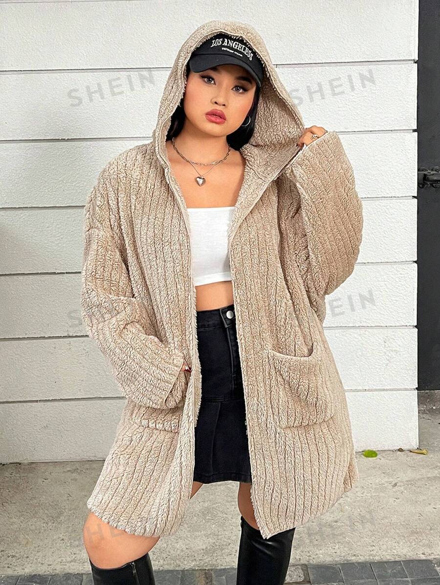 SHEIN EZwear Plus Letter Patched Drop Shoulder Hooded Coat for Sale Australia| New Collection ...