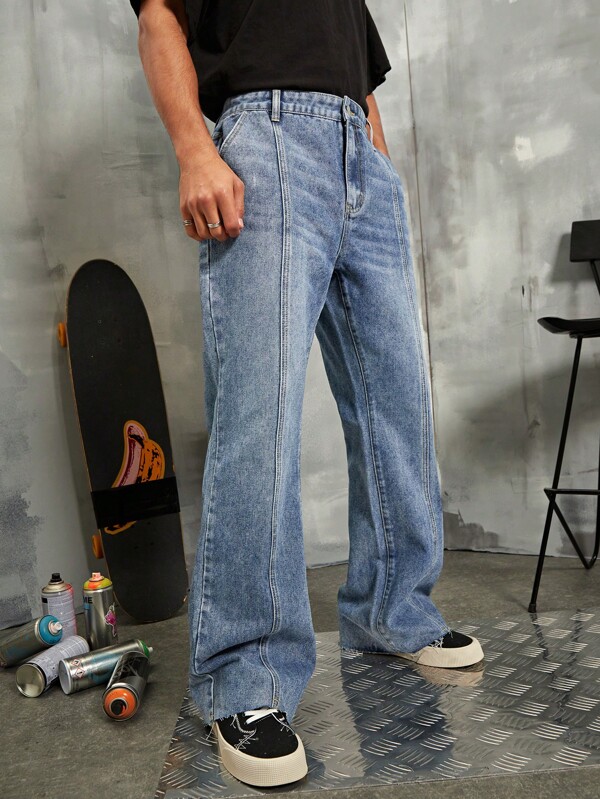 Manfinity Hypemode Men's Washeded Denim Jeans With Slanted Pockets ...