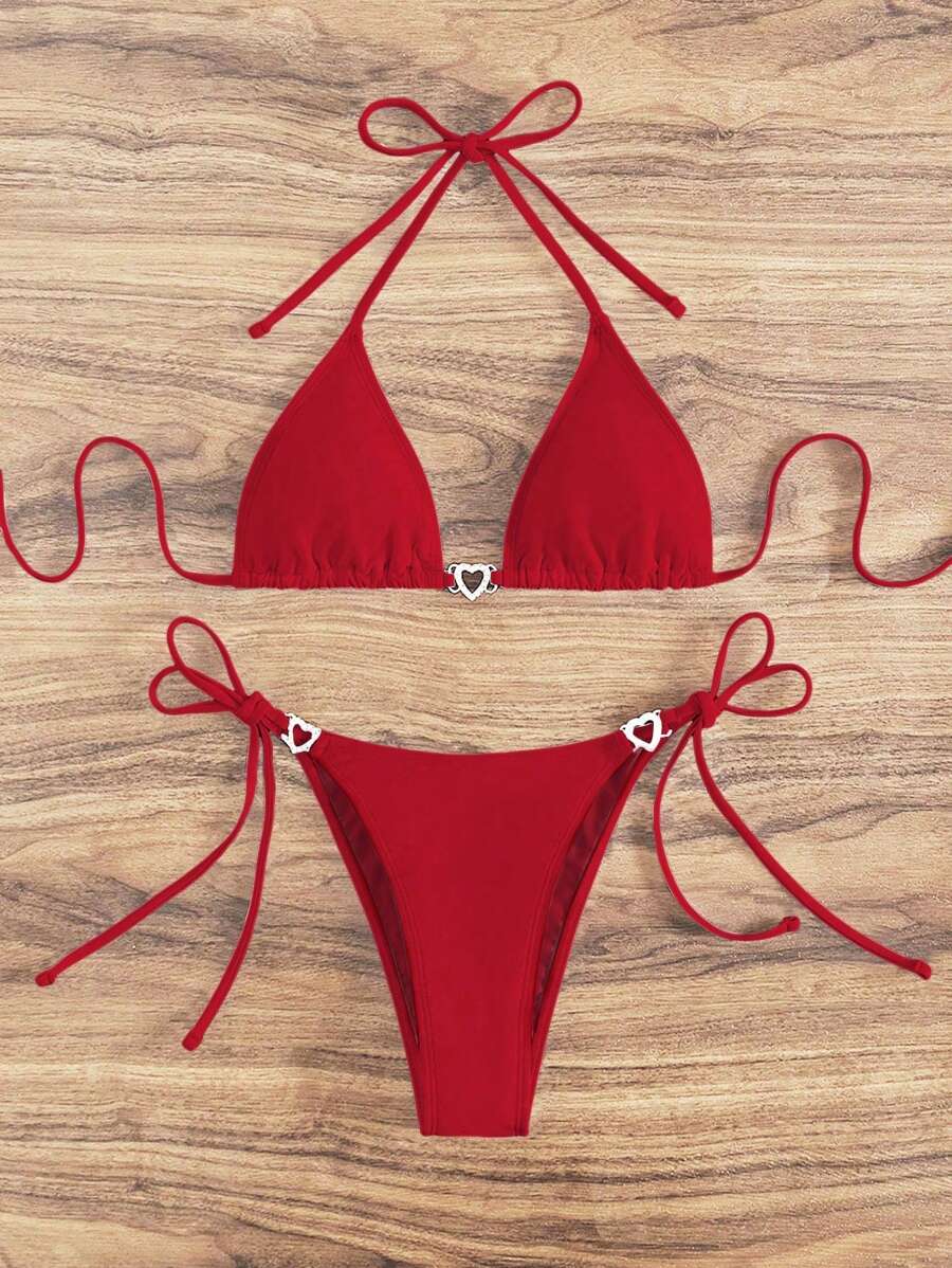 Shein Swim Summer Beach Heart Shaped Halter Triangle Bikini Set Shein Usa