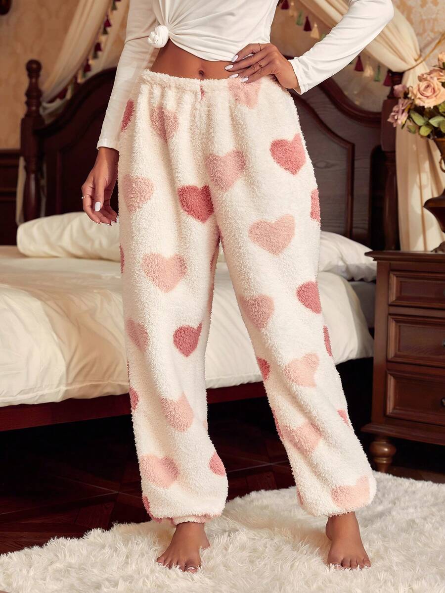 Heart Pattern Flannel Pajama Sleep Pants | SHEIN USA