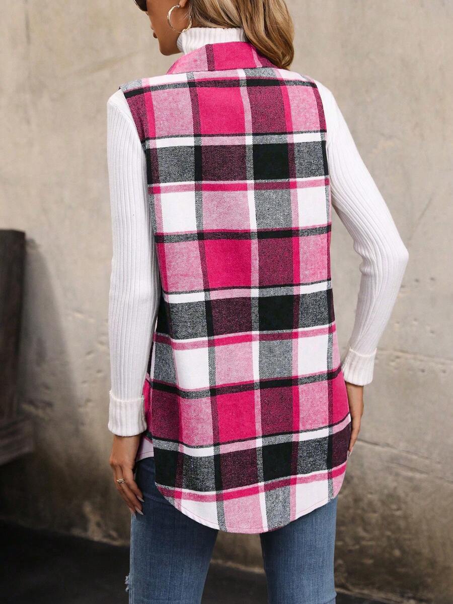 Women's Sleeveless Pink Plaid Jacket | SHEIN USA