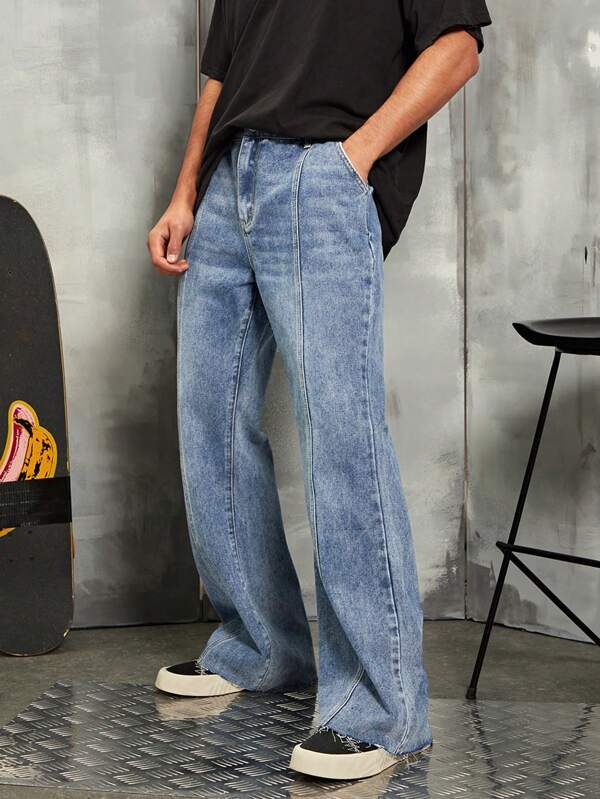 Manfinity Hypemode Men's Washeded Denim Jeans With Slanted Pockets ...