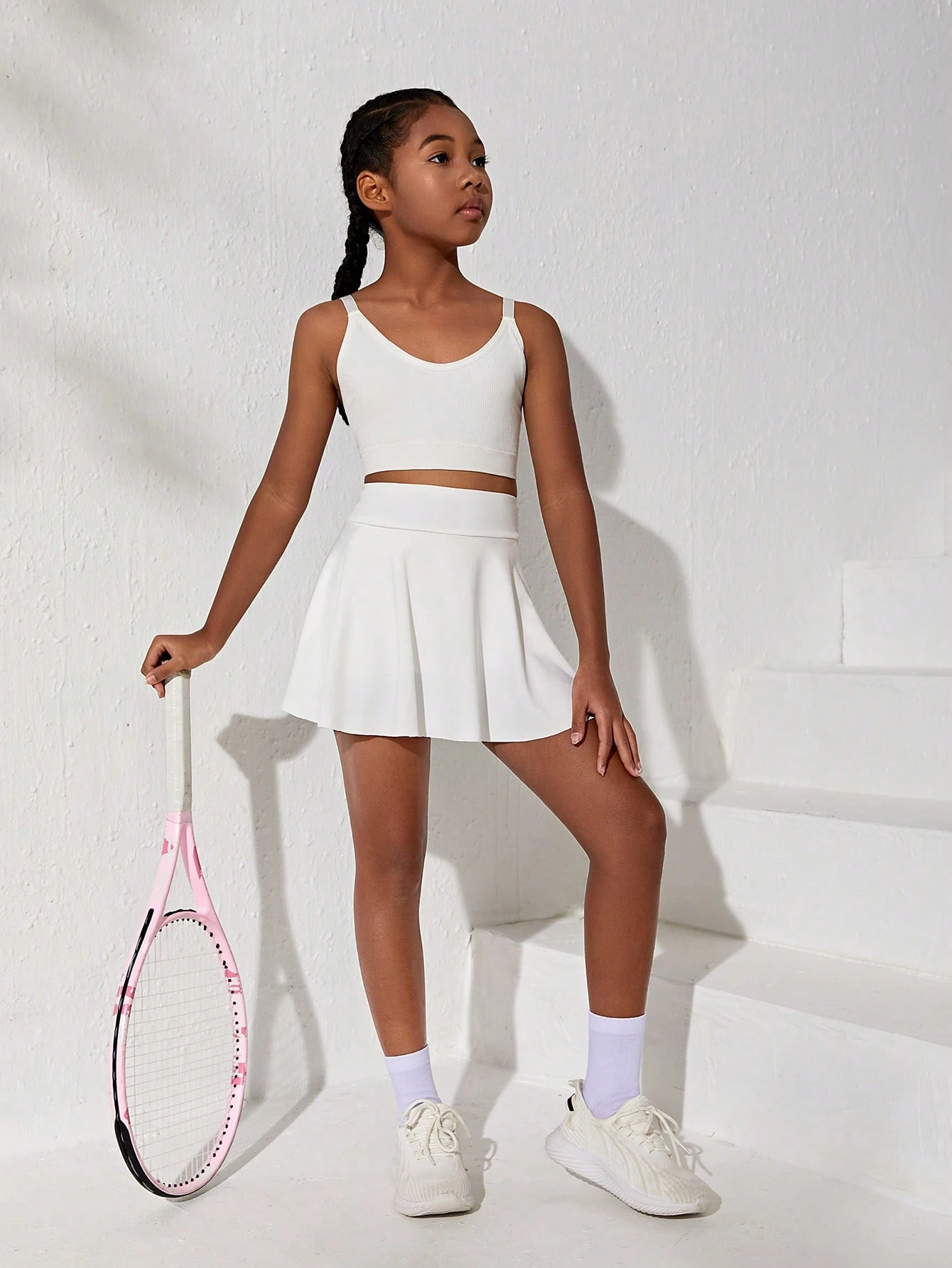 SHEIN Tween Girls' Knitted Solid Color Sports Shorts With Attached ...