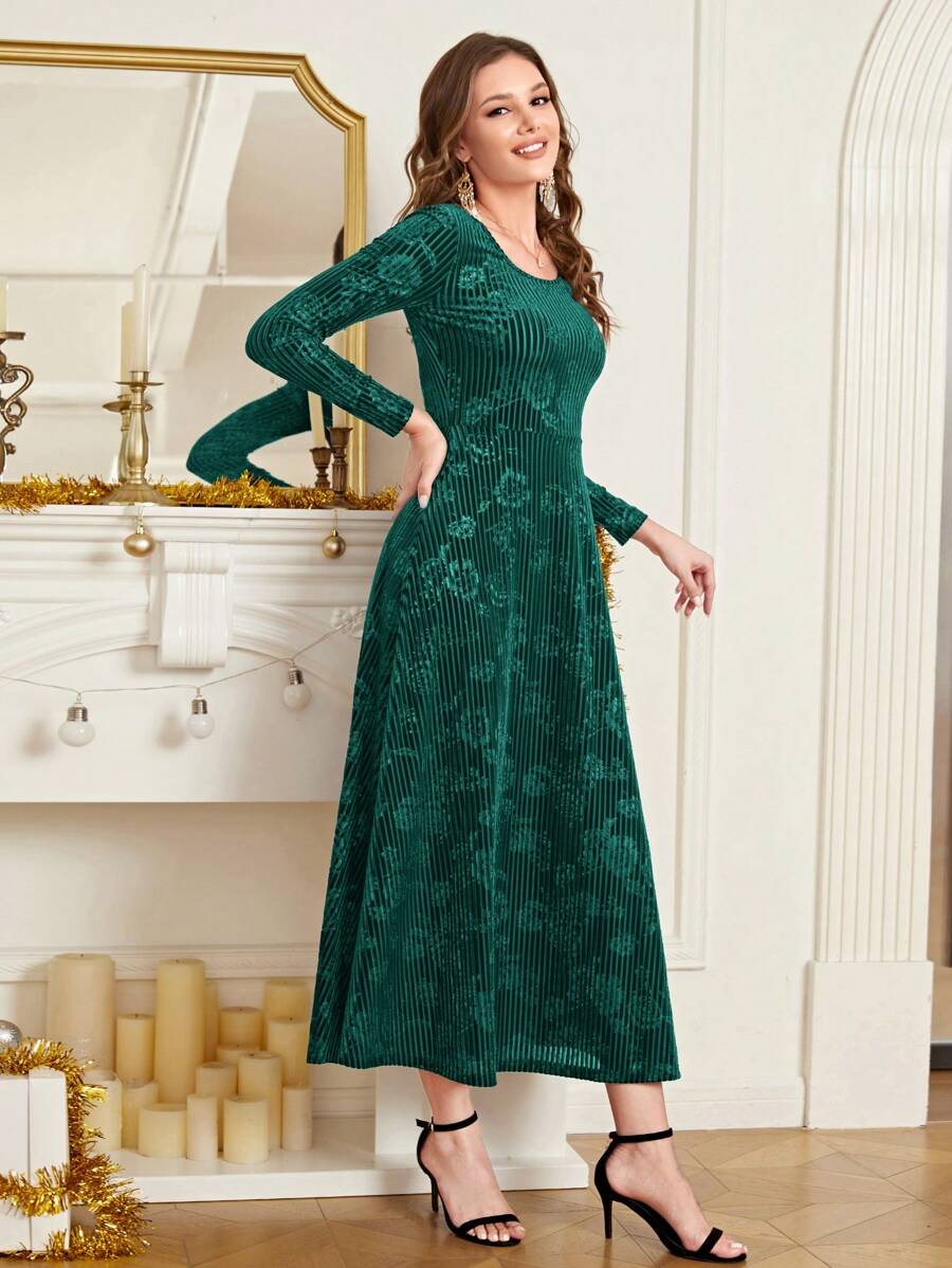 EMERY ROSE Embroidered Elegant Dress With Jacquard Pattern | SHEIN USA