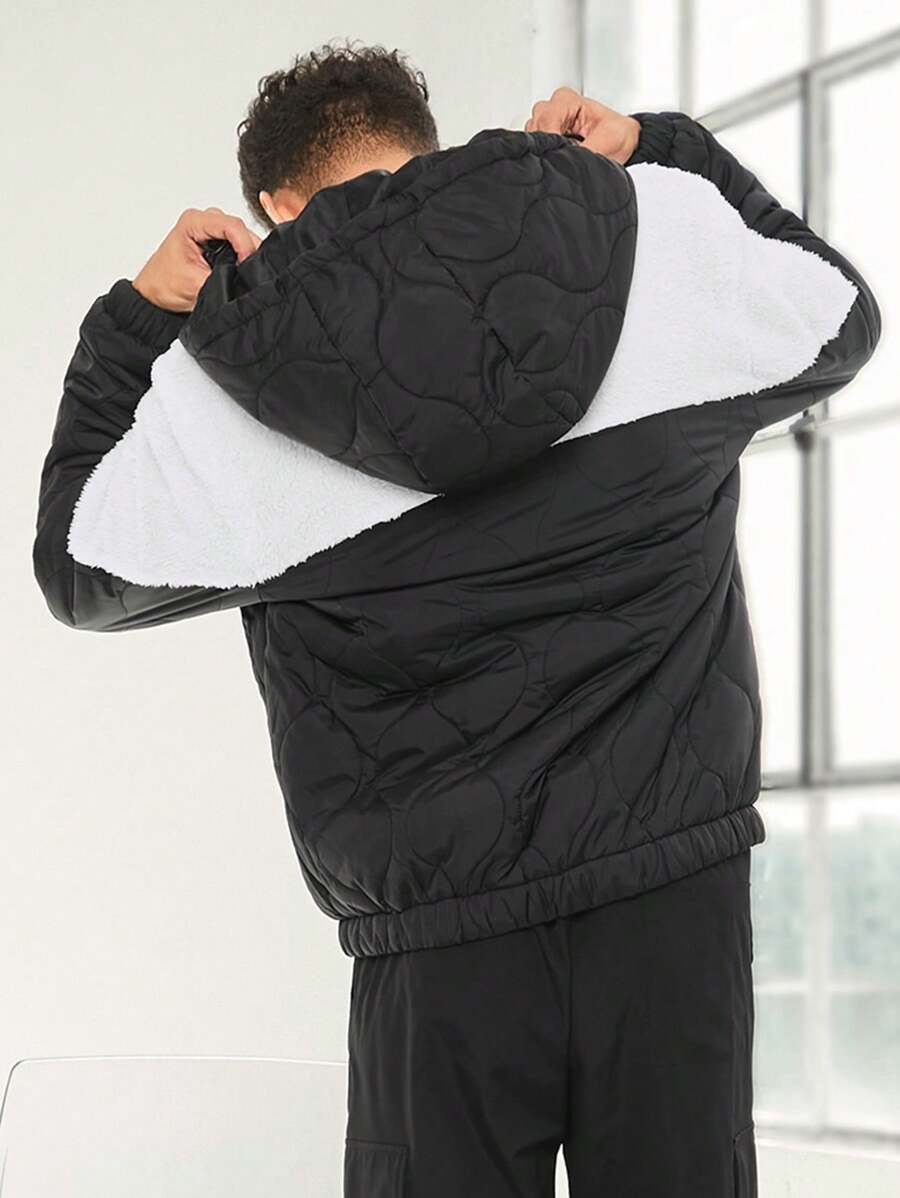 Manfinity Homme Loose Fit Men's Two Tone Hooded Quilted Coat | SHEIN USA