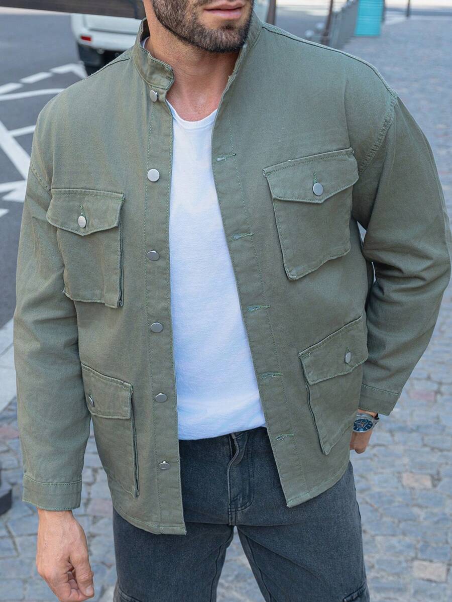 Manfinity Homme Men's Super Baggy Denim Jacket With Flap Pockets ...