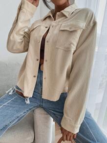 SHEIN EZwear Apricot Flap Pocket Button Front Corduroy Jacket | SHEIN UK