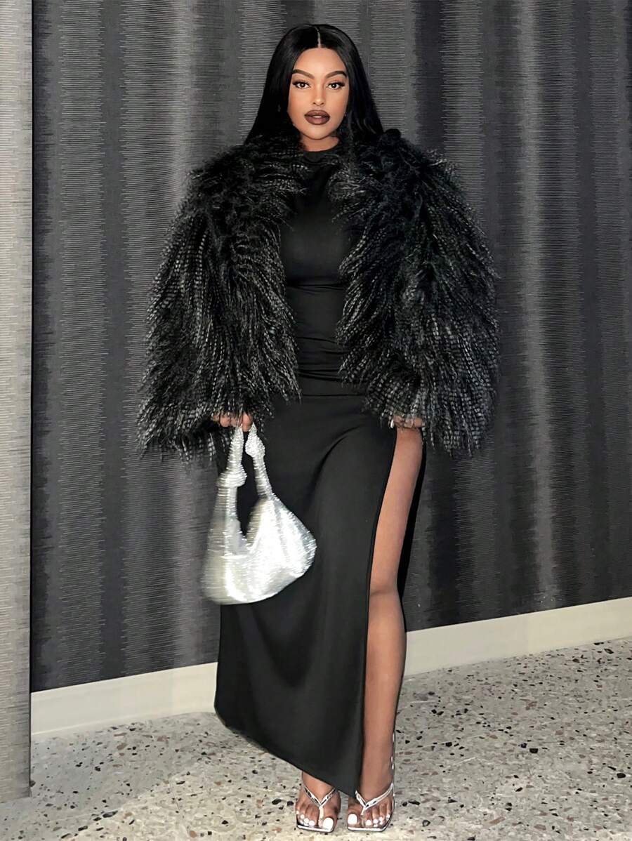 Shein Slayr Plus Solid Open Front Fuzzy Coat Shein Usa