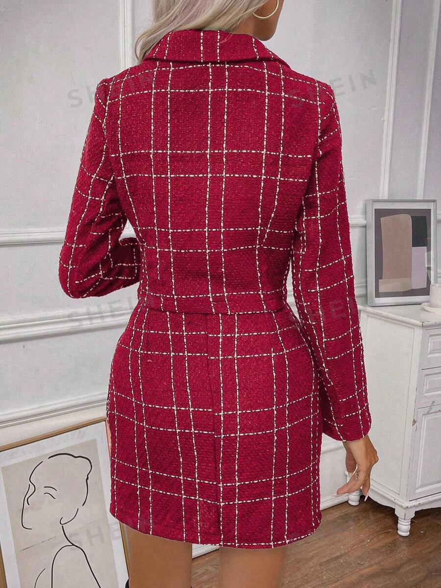 SHEIN Privé Women's Plaid Double-breasted Suit Set | SHEIN UK