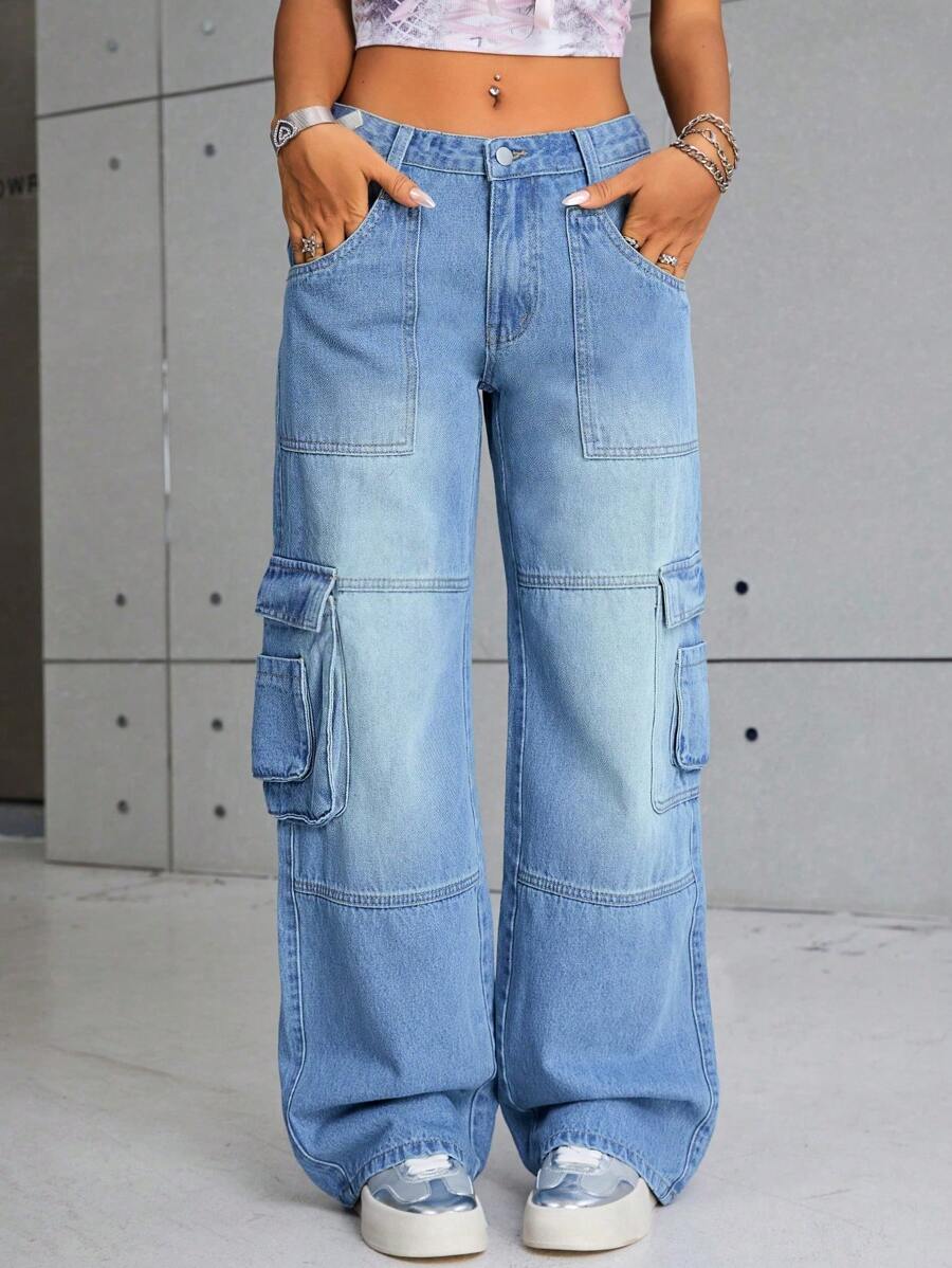 SHEIN ICON Loose Fit Washed Denim Jeans With Multi-pocket Design ...