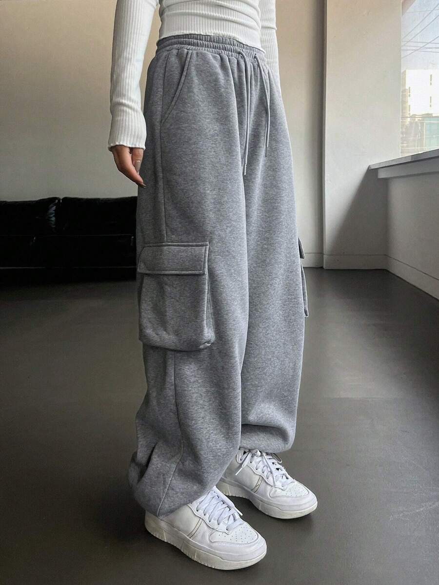 DAZY Solid Color Drawstring Jogger Pants With Side Pockets,Women ...